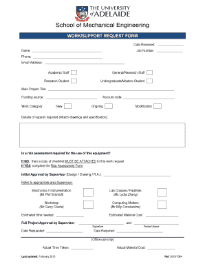 Fillable Online mecheng adelaide edu Work Support Request Form ...