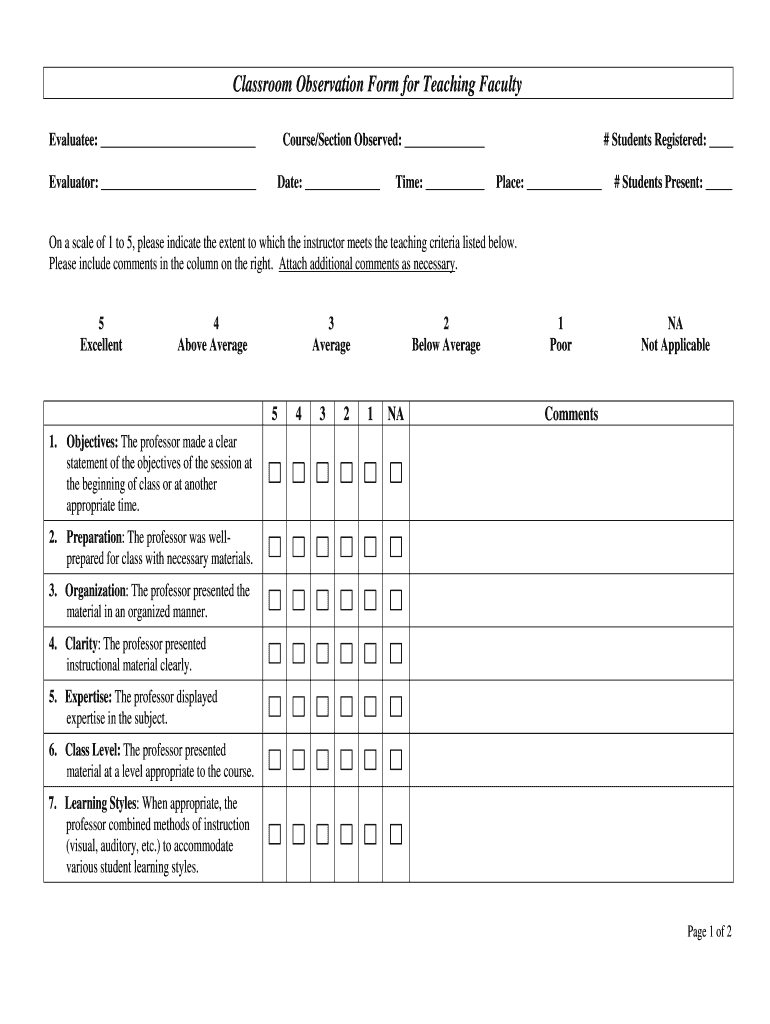 Fillable Online uf4cd Classroom Observation Form for Teaching Faculty - buf4cdbborgb Fax Email ...