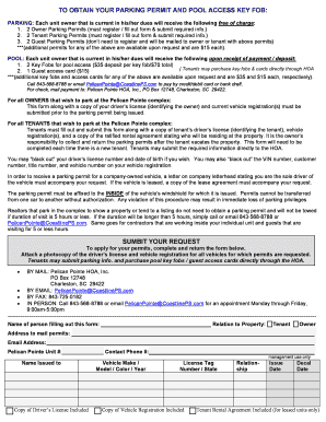 Fillable Online To obtain your parking permit and pool key fob ...