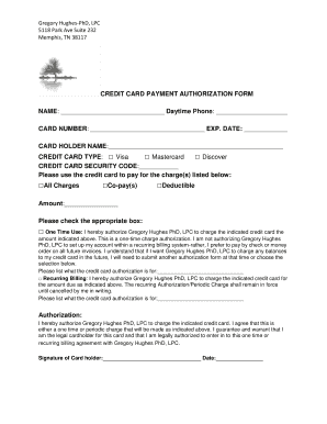 Fillable Online CREDIT CARD PAYMENT AUTHORIZATION bFORMb NAME Daytime bb Fax Email Print - pdfFiller