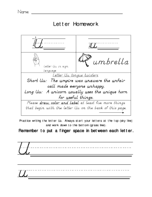 Fillable Online Letter Homework U u - staffbbhcsdorg Fax Email Print ...