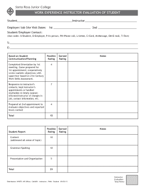 Fillable Online workexperience santarosa Instructor Evaluation of ...