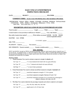 Fillable Online DAILY EXCAVATIONTRENCH INSPECTION CHECKLIST Fax Email ...