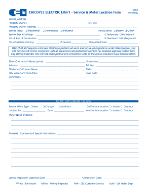 Fillable Online Service amp meter Location Form - Chicopee Electric Co ...