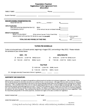 Fillable Online Presentation Preschool RegistrationTuition Agreement ...