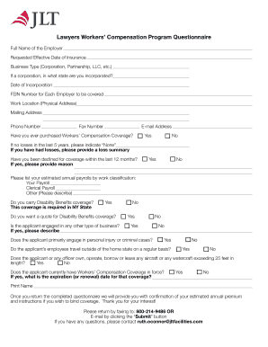 Fillable Online Lawyers Workers Compensation Program Questionnaire Fax ...
