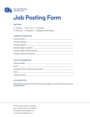 Fillable Online Job Posting Form - Center Digital Arts Fax Email Print ...
