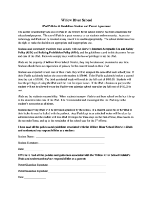 Fillable Online willowriver k12 mn IPad Student Agreement Form Fax ...