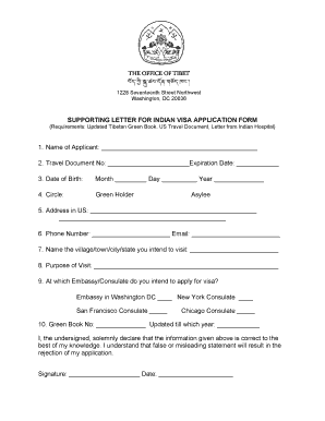 Fillable Online SUPPORTING LETTER FOR INDIAN VISA APPLICATION FORM Fax ...