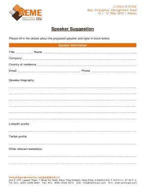 Fillable Online Speaker Suggestion - verticalexpocom Fax Email Print ...