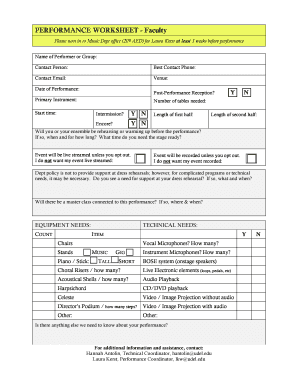 Fillable Online PERFORMANCE WORKSHEET - Faculty Fax Email Print - pdfFiller