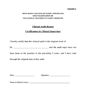 Fillable Online hkcfp org Clinical Audit Report Certification by ...