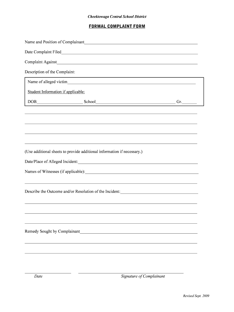 Fillable Online Formal COMPLAINT FORM 9-09doc Fax Email Print - pdfFiller