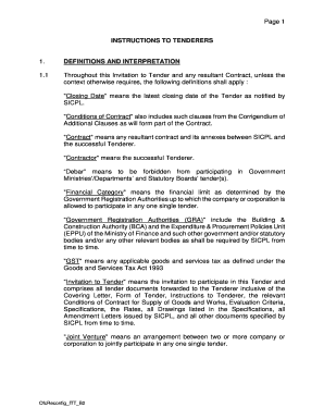 Fillable Online INSTRUCTIONS TO TENDERERS DEFINITIONS AND ...