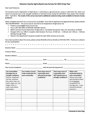 Fillable Online Sonoma County Agricultural Loss Survey for 2015 Crop ...