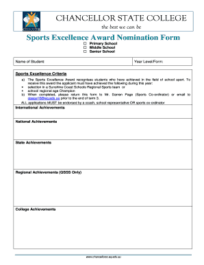 Fillable Online chancellorsc eq edu Sports Excellence Awards Nomination Form - chancellorsc eq ...