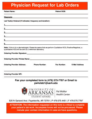 Fillable Online Physician Request for Lab Orders Form Fax Email Print ...