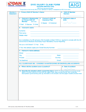 Fillable Online danap DIVE INJURY CLAIM FORM - danap Fax Email Print ...