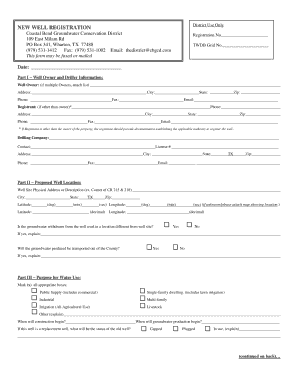 Fillable Online NEW WELL REGISTRATION District Use Only - bCBGCDb Fax ...