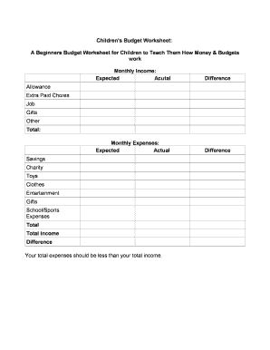 Fillable Online Children's Budget Worksheet: Fax Email Print - pdfFiller