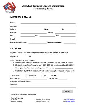 Fillable Online MEMBERS DETAILS - Volleyball Victoria Fax Email Print - pdfFiller