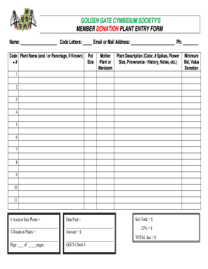 Fillable Online Golden gate cymbidium society's member donation plant ...