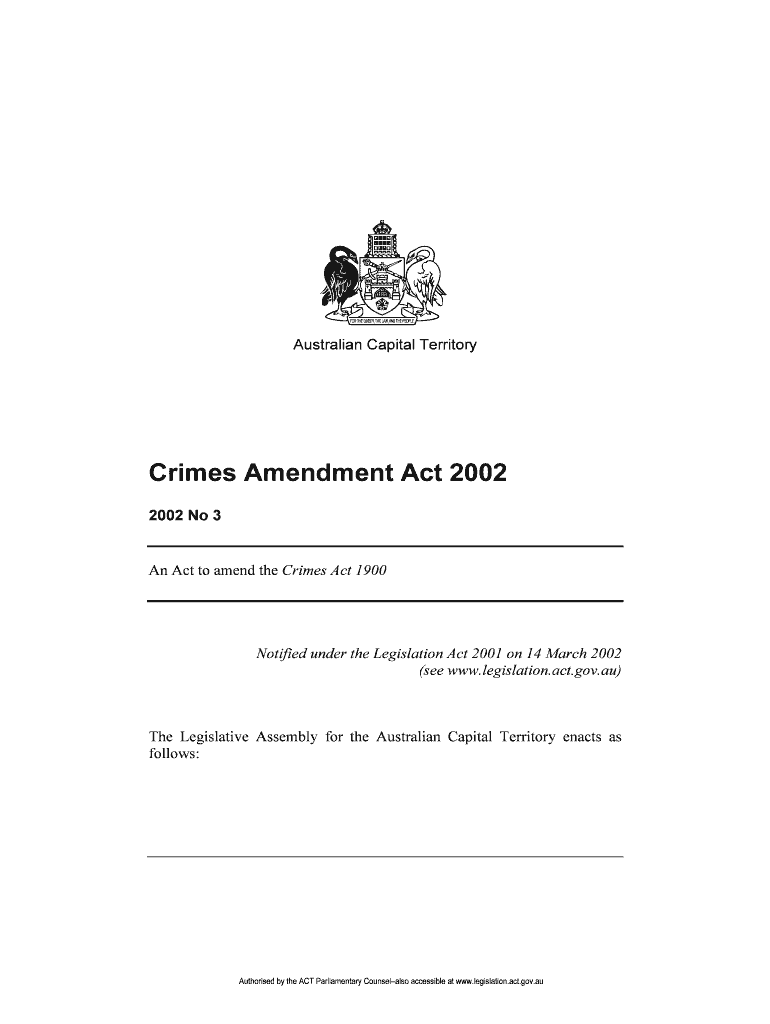 Fillable Online legislation act gov Crimes Amendment Act 2002 - ACT ...