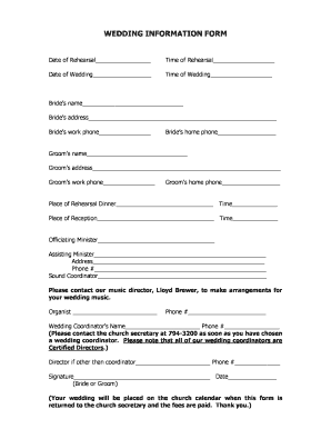 Fillable Online WEDDING INFORMATION FORM - bcayceumcbbcomb Fax Email ...