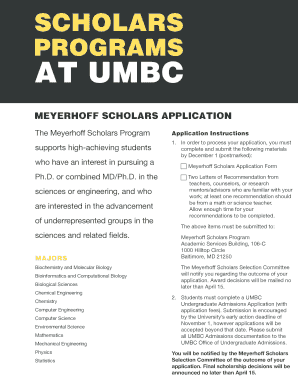 Fillable Online meyerhoff umbc BMEYERHOFFb SCHOLARS APPLICATION Fax ...