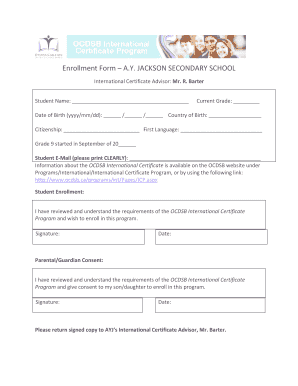 Fillable Online ayj Enrollment Form AY JACKSON SECONDARY SCHOOL - ayj Fax Email Print - pdfFiller