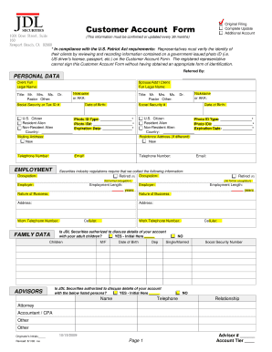 Fillable Online Customer Account Form - JDL Securities Fax Email Print - pdfFiller