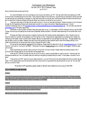 Fillable Online Curriculum List Information Fax Email Print - pdfFiller