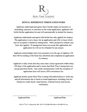 Fillable Online RENTAL REFERENCE VERIFICATION FORM ... - Propertyware ...