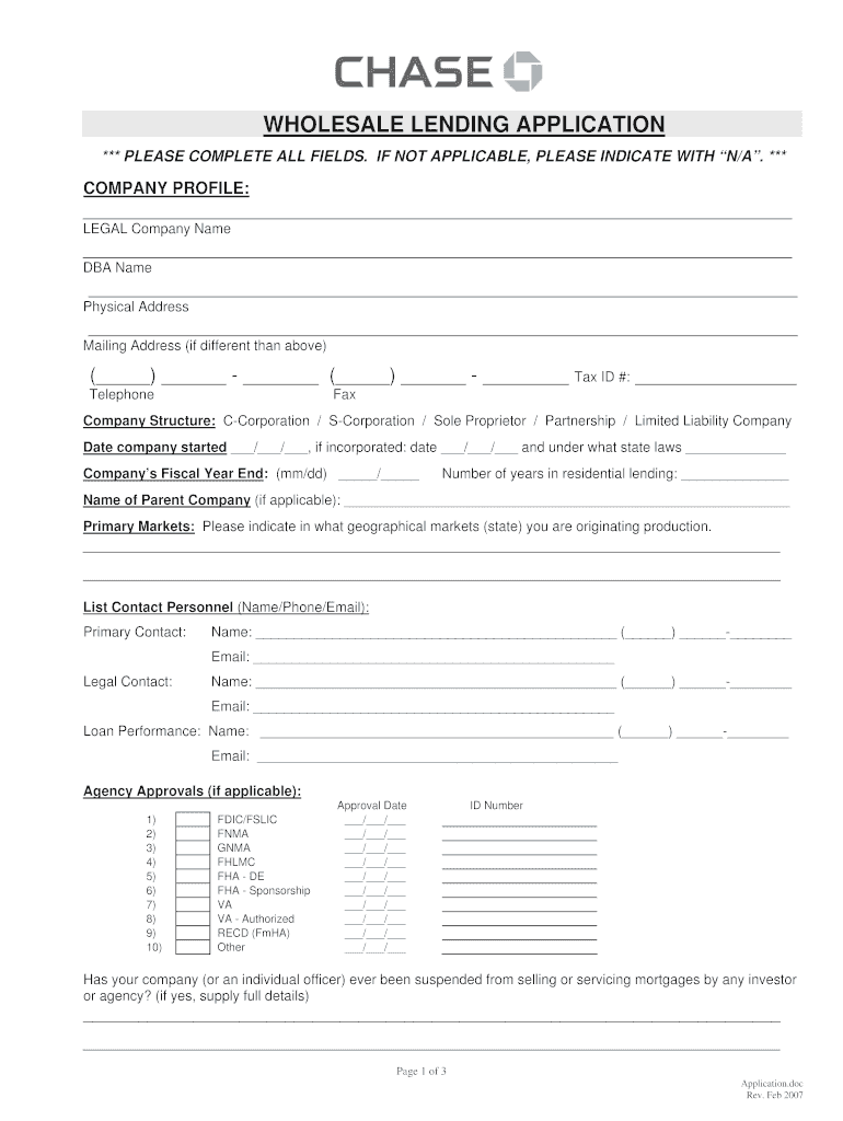 Fillable Online Wholesale Lending Application Fax Email Print - pdfFiller