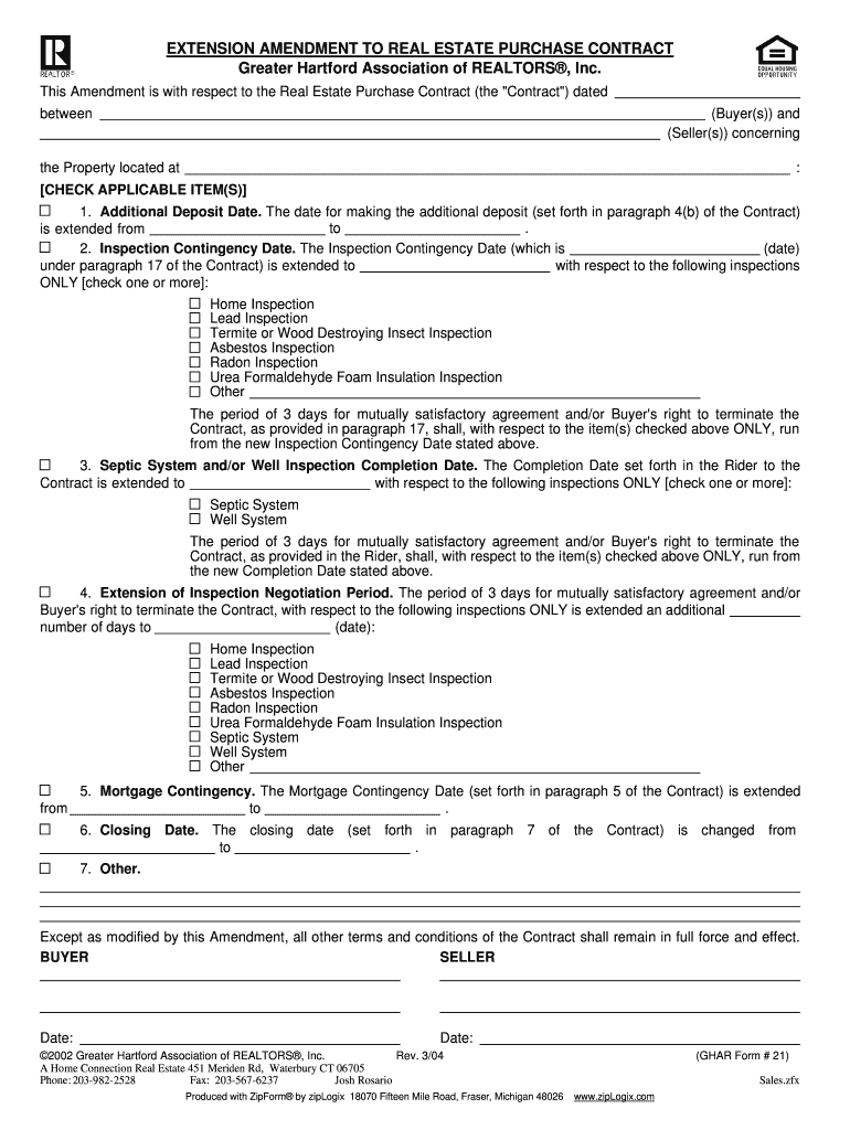 Fillable Online Extension Amendment to Real Estate Purchase Contract ...