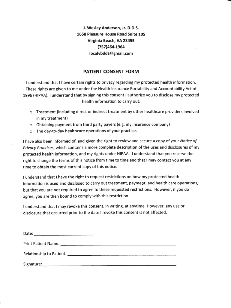 Fillable Online Patient Consent Form Fax Email Print - pdfFiller