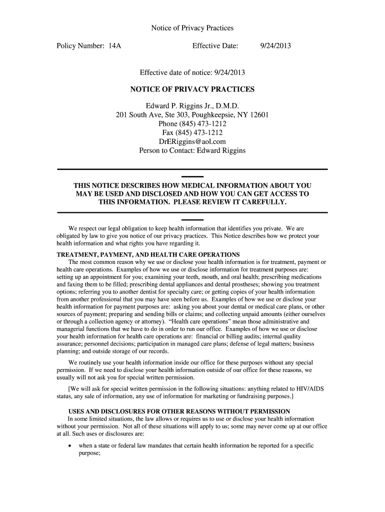 Fillable Online Notice of Privacy Practices Fax Email Print - pdfFiller