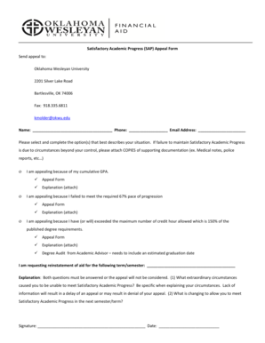Fillable Online Satisfactory Academic Progress (SAP) Appeal Form Send ...