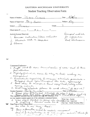 Fillable Online Student Teaching Observation Form Fax Email Print ...