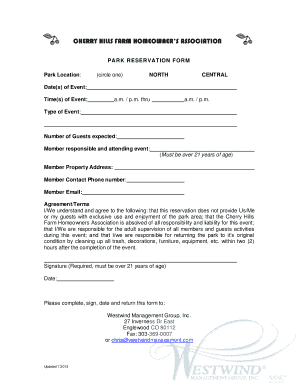 Fillable Online Park Reservation Form - Westwind Clients - Westwind ...