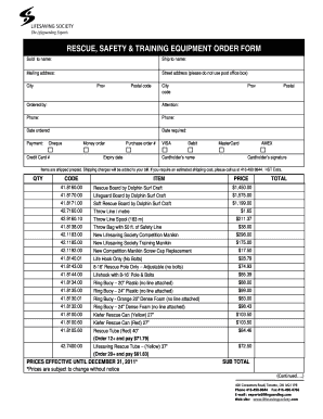 Fillable Online Rescue, safety & training equipment order form ...