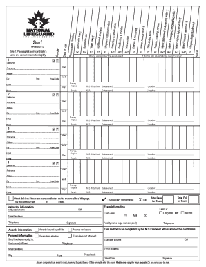 Fillable Online NLS Surf test sheet - Revised 2012 - Lifesaving Society ...
