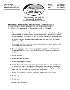 Fillable Online Instructions: Application for Industrial Hemp License ...