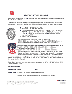 Fillable Online CERTIFICATE OF FLAME RESISTANCE Fax Email Print - pdfFiller
