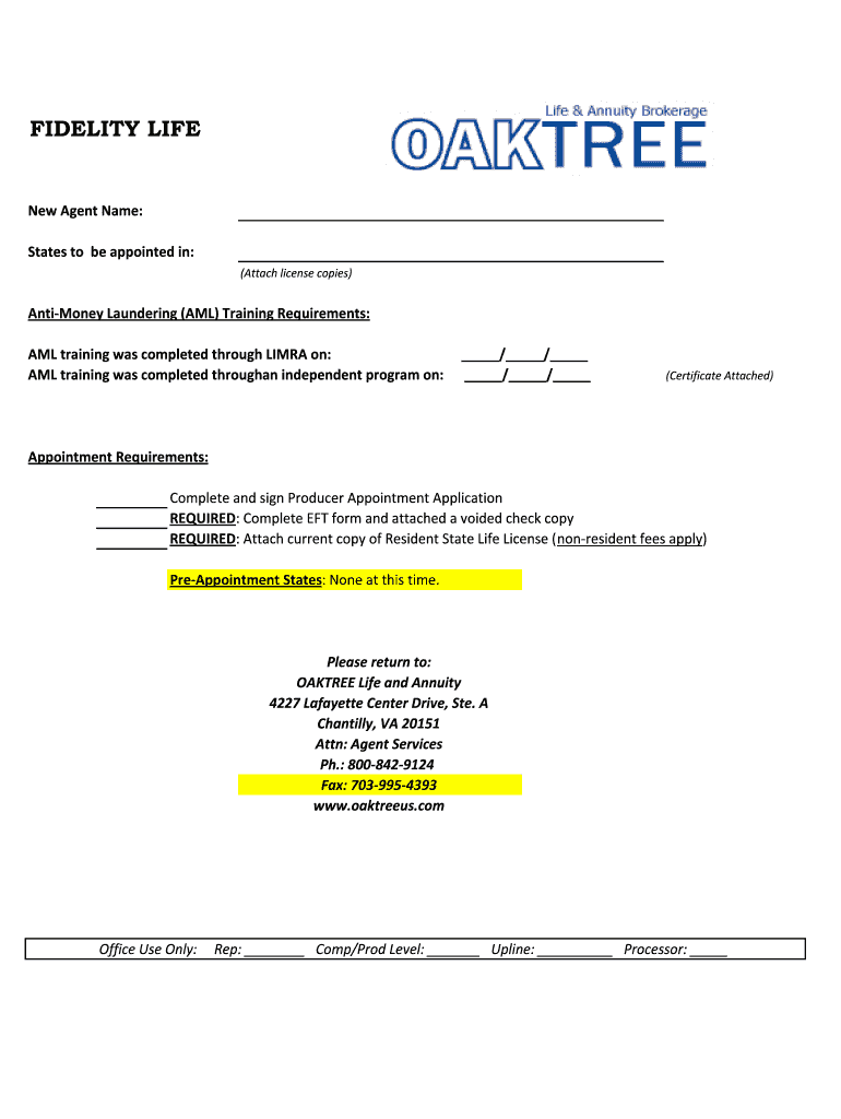 Fillable Online Producer Appointment Application for Fidelity Life ...
