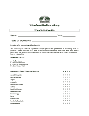 Fillable Online LVN Skills Checklist Fax Email Print - pdfFiller