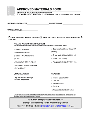Fillable Online APPROVED MATERIALS FORM - Berridge Manufacturing Co ...