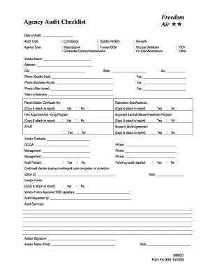 Fillable Online Agency On-Site Audit Checklist - Freedom Air Guam Fax ...
