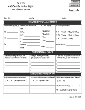 Fillable Online SafetySecurity Incident Report FreedomAir - Freedom Air ...