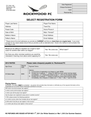 Fillable Online ROCKWOOD FC REGISTRATION FORM Fax Email Print - pdfFiller